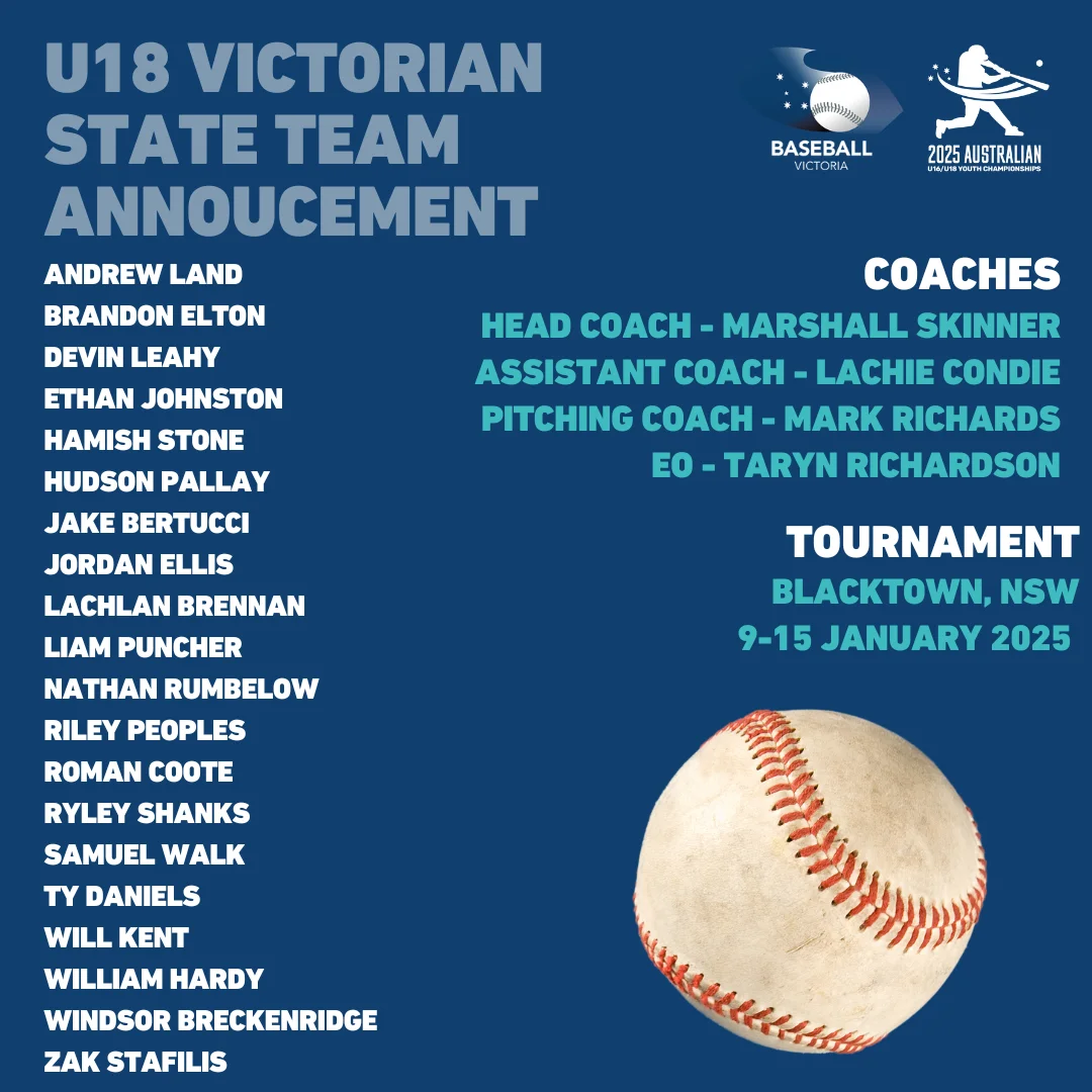 2025 U16 & U18 Victorian State Teams Announced - Baseball Victoria